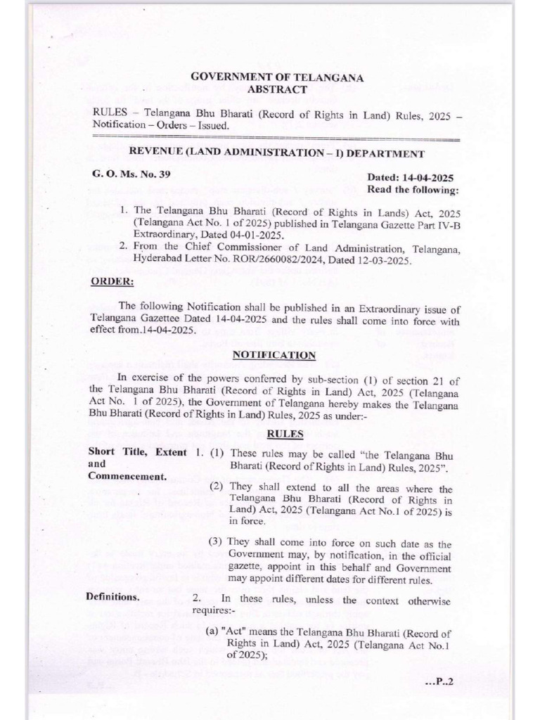 Bhu Bharathi Rules and Guidelines 2025 PDF | PDF