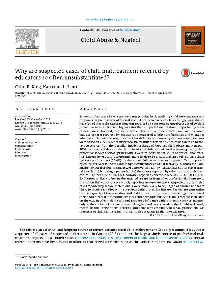 Why Are Suspected Cases of Child Maltreatment Referred by Educators So ...