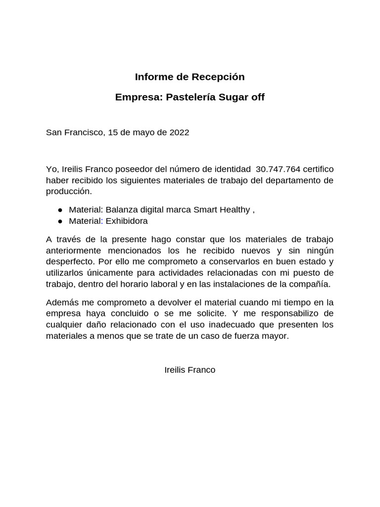 Informe de Recepción | PDF