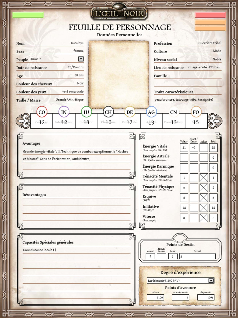 205 - On - Formulaire - Personnage - v13 Kataleya | PDF