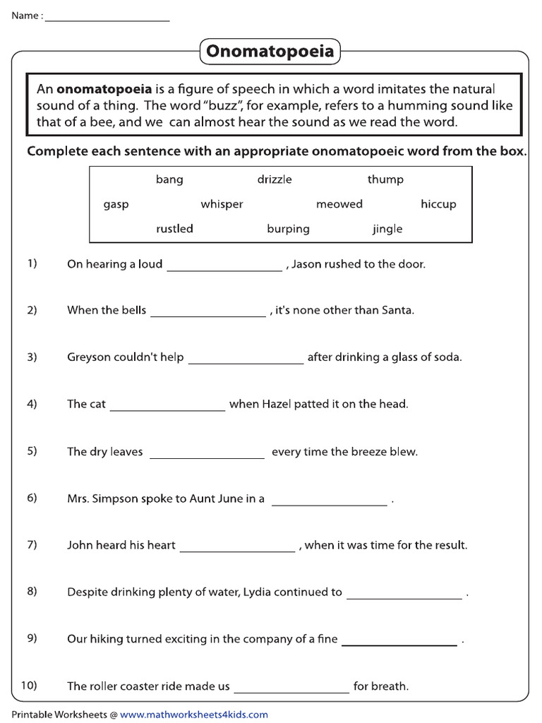 Onomatopoeia Sound Word Box | PDF