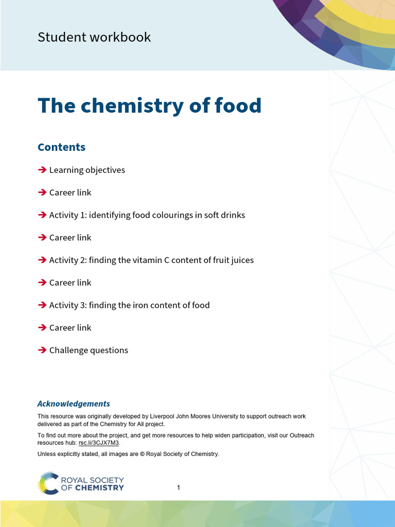 The Chemistry of Food: Student Workbook | PDF | Mole (Unit) | Absorbance