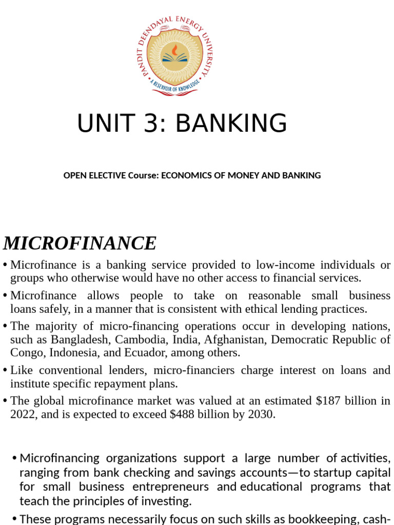 EMB Unit 3 - Microfinance | PDF | Microfinance | Microcredit