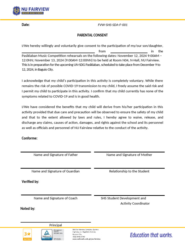 Parental Consent for Music Competition | PDF | Consent | Private Law