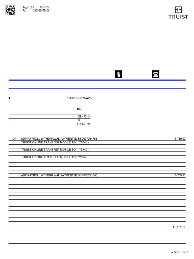 Truist Business Account Summary 10/2024 | PDF | Credit Card | Cheque