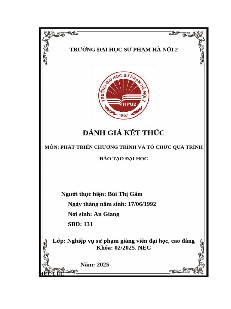 1.K2.2025 Đề thi môn Phát triển chương trình K2.2025 | PDF