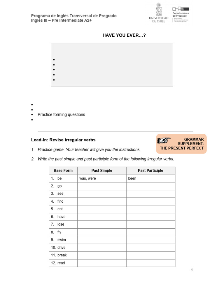 2025 1 Level 3 Unit 1 Lesson 1 | PDF | Perfect (Grammar) | Linguistics