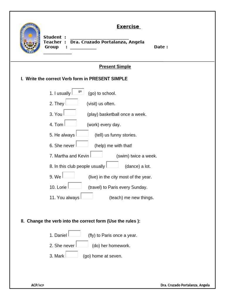Exercise 2023 Present Simple STS | PDF