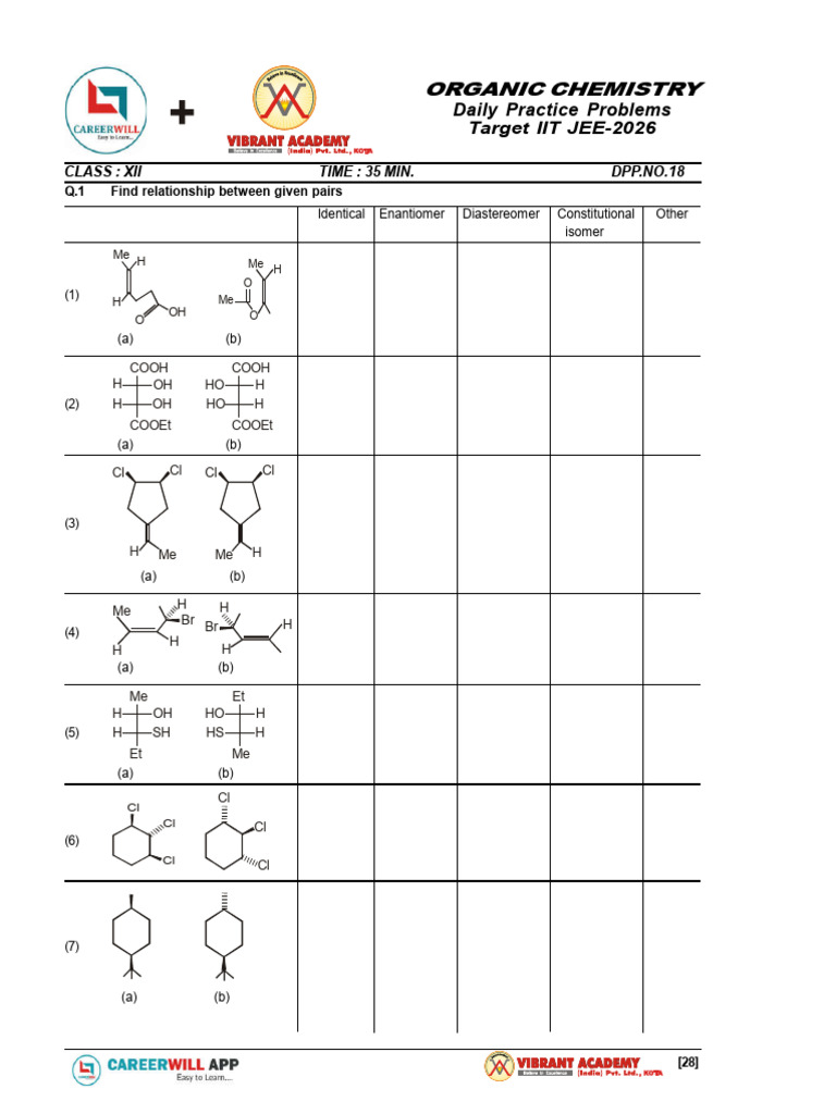 DPP Without Answer (1-30) Isomerism (Part-02) | PDF | Chirality (Chemistry) | Chemistry
