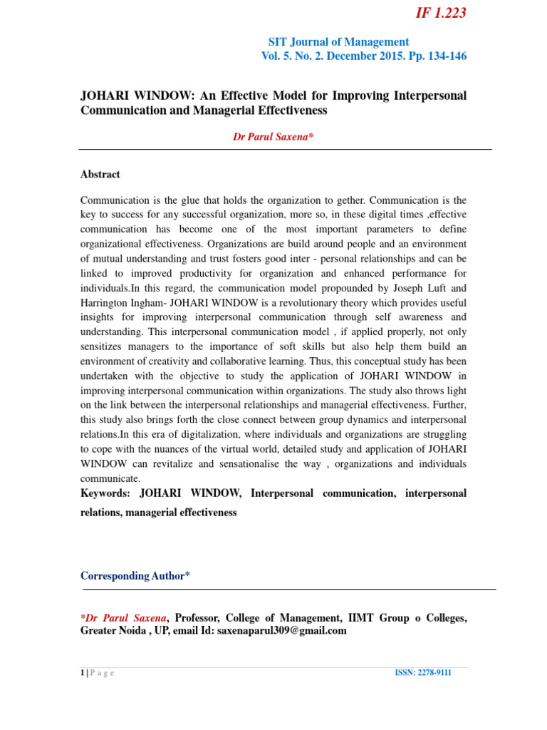 Enhancing Communication with Johari Window | PDF | Communication ...