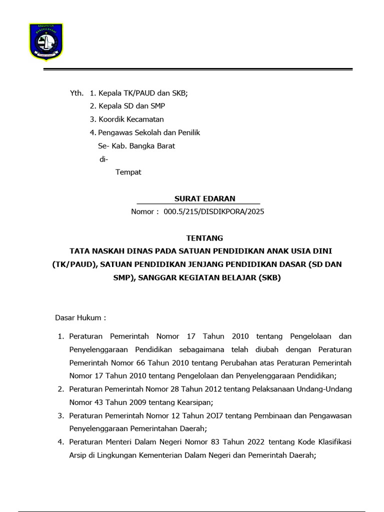 Edaran Tata Naskah Dinas | PDF
