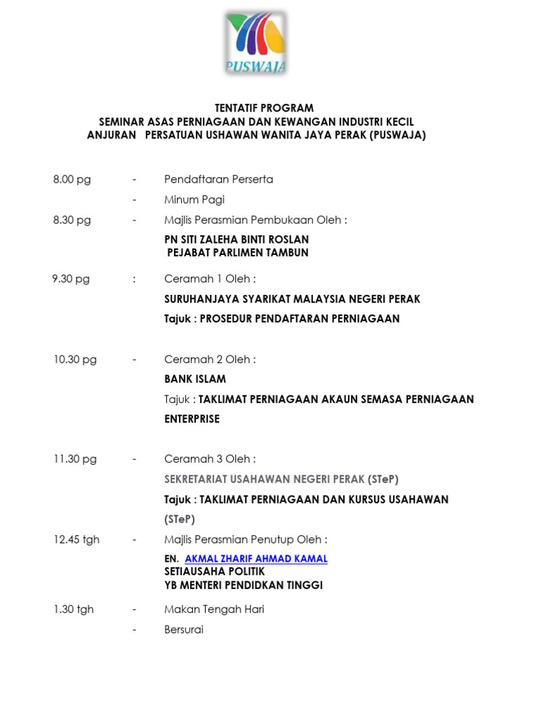 Tentatif Program - Baru | PDF