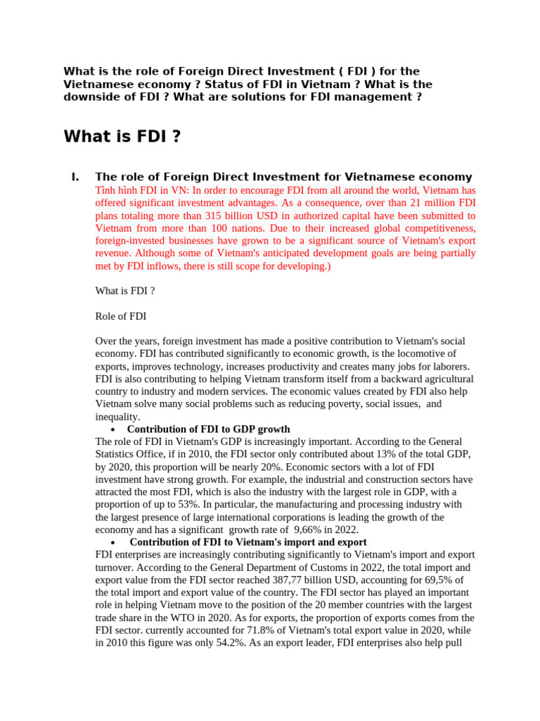 What is the role of Foreign Direct Investment | PDF | Foreign Direct Investment | Vietnam