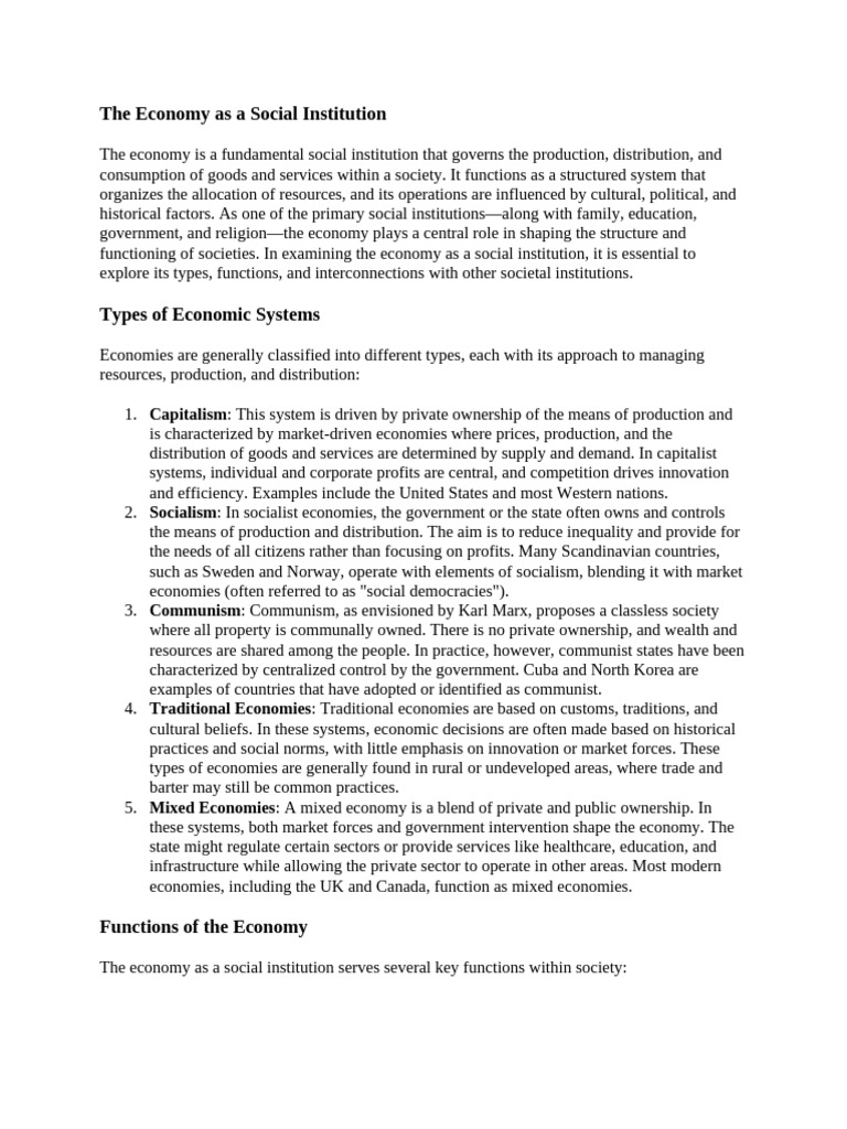 The Economy as a Social Institution | PDF | Economic System | Government