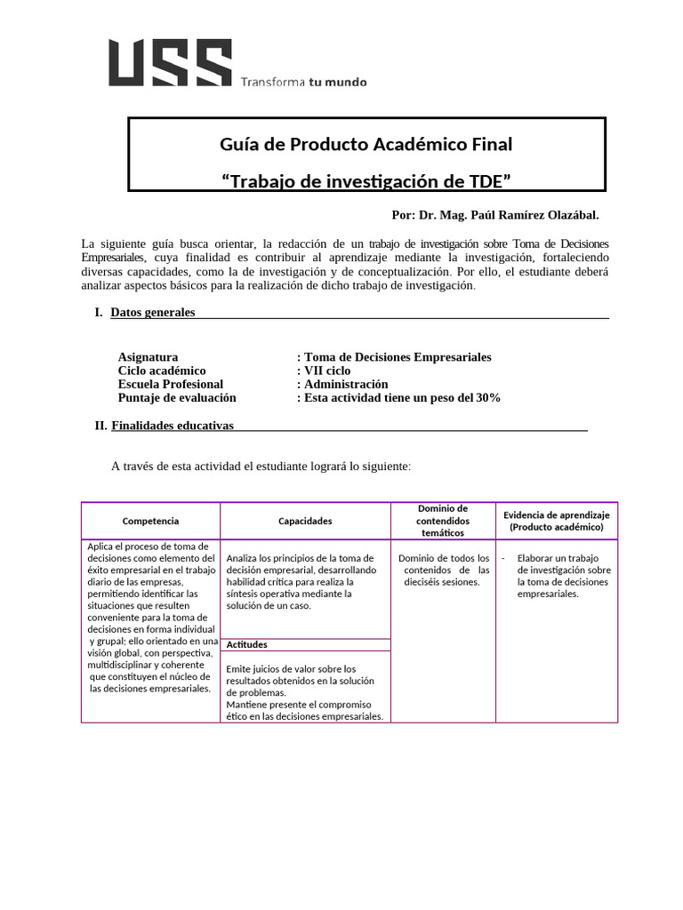 Guia de PAF_2025_TDE (1) | PDF | Toma de decisiones | Aprendizaje