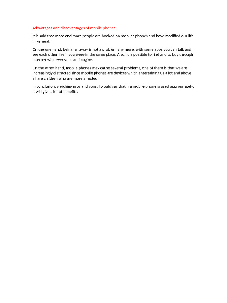 Pros and Cons of Mobile Phones | PDF
