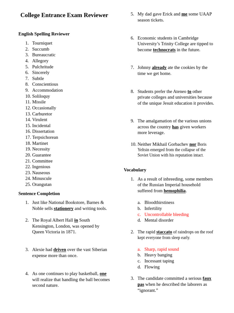 College Entrance Exam Review Guide | PDF | Learning | Theory
