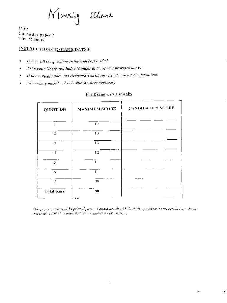 Chemistry - Paper 2 - Marking Scheme | PDF