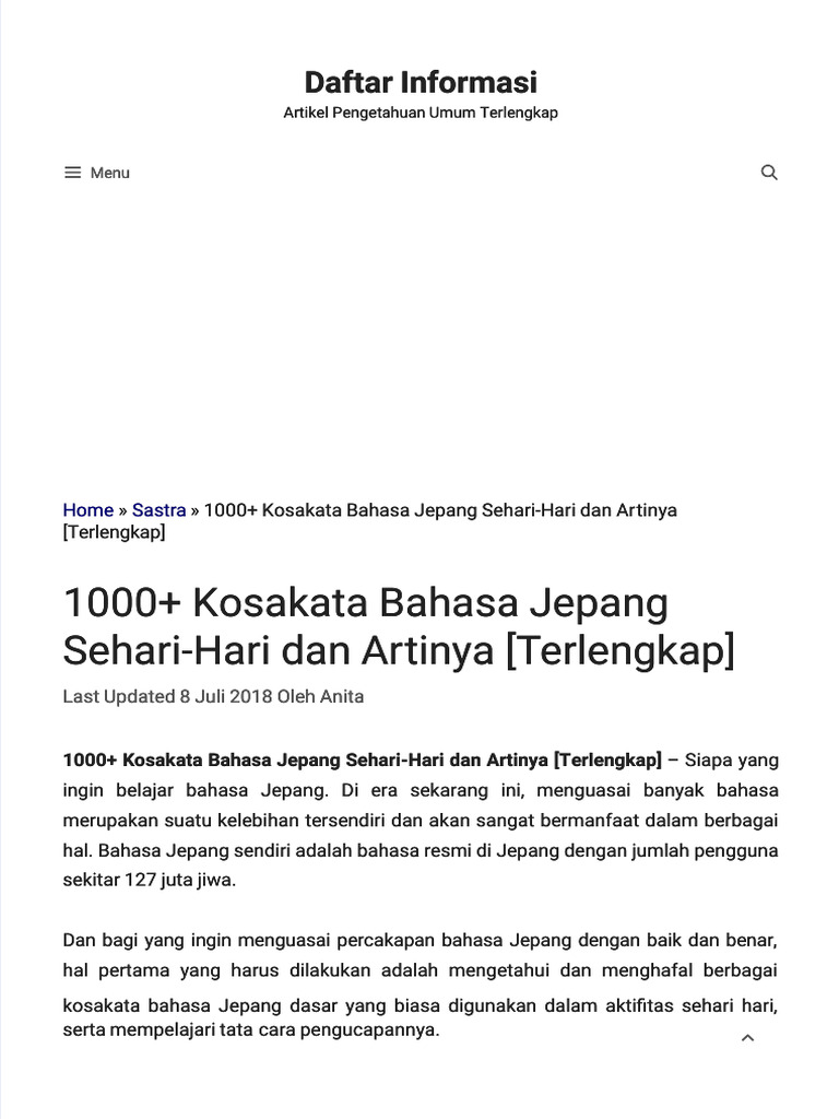 PDF 1000 Kosakata Bahasa Jepang Sehari Hari Dan Artinya Terlap Compress | PDF