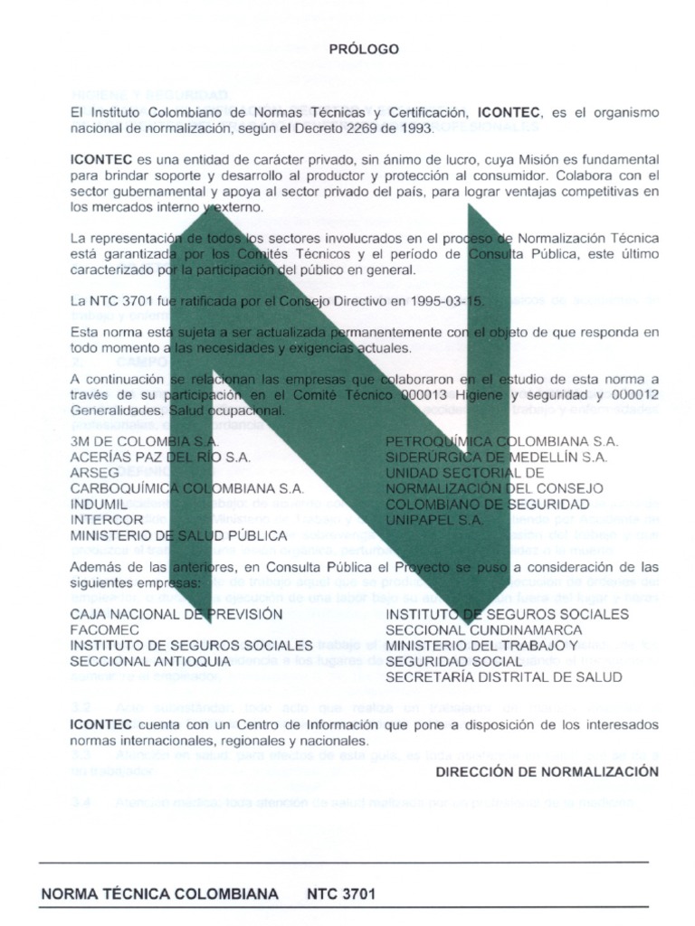 Guía NTC 3701: Seguridad Laboral en Colombia | PDF | Salud y bienestar ...