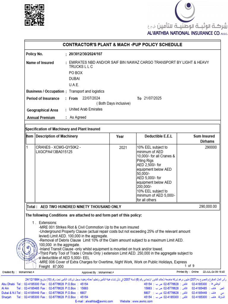 Contractor's Plant Insurance Policy | PDF | Insurance | Indemnity