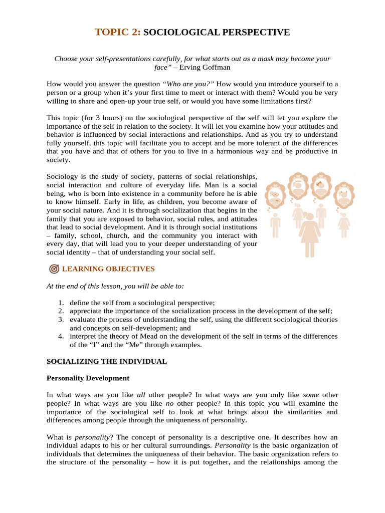 Topic 2 Sociological Perspective of The Self | PDF | Socialization ...