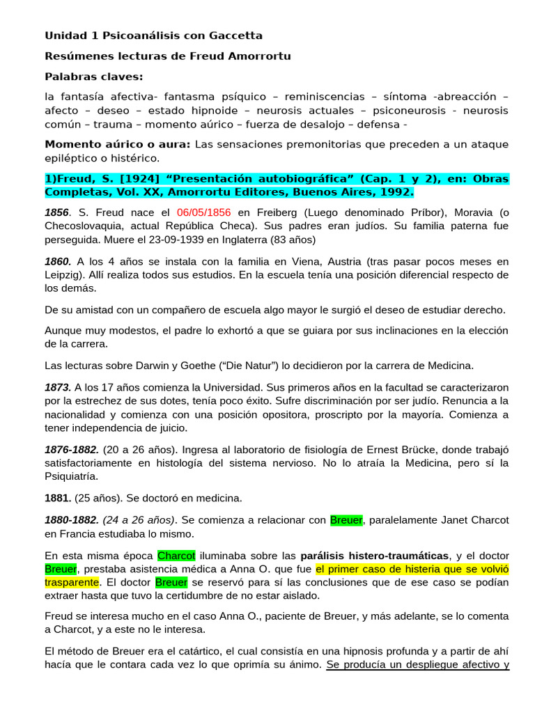Unidad 1 Resumen Psicoanálisis Con Gaccetta | PDF | Trauma psicólogico ...