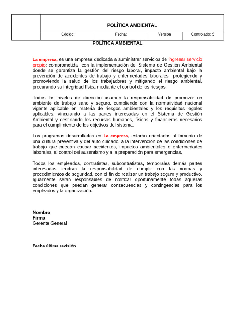 POLÍTICA AMBIENTAL | PDF