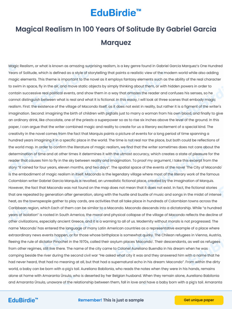 Magical Realism in 100 Years of Solitude by Gabriel Garcia Marquez ...