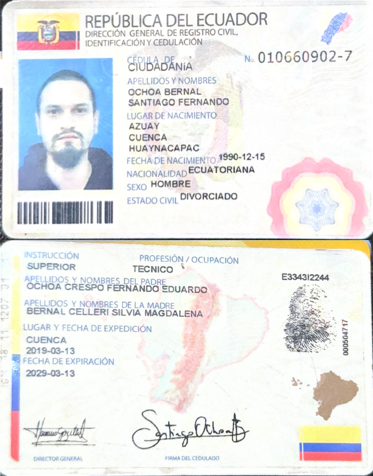 Cedula Santiago Ochoa 2025 | PDF