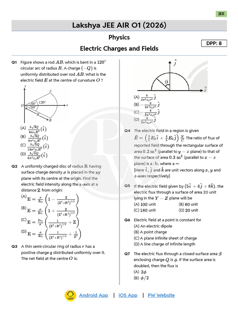 679330ab5c7b539920602df5 - ## - Electric Charges and Fields: DPP 08 (Of Lec 09) - Lakshya JEE ...