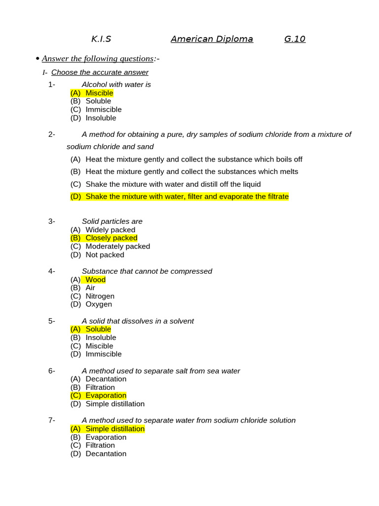 Final Revision 2025 Model Answer | PDF | Solubility | Liquids
