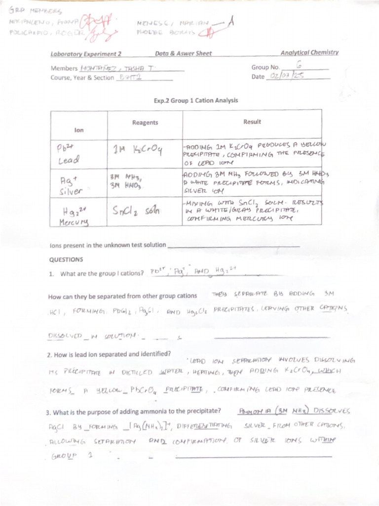 M3 Activity 2 (ONSITE ACTIVITY Group I Cation Analysis) | PDF