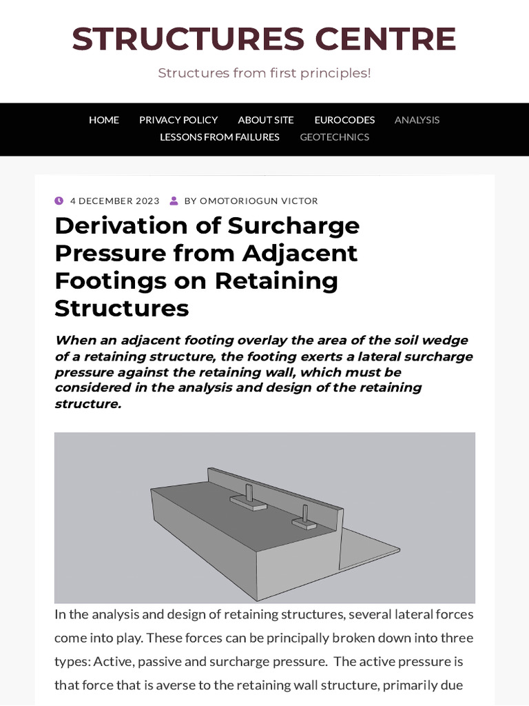 Derivation of Surcharge Pressure From Adjacent Foo XXX | PDF | Stress (Mechanics) | Physics