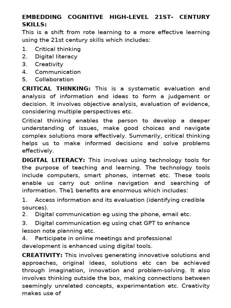 Embedding Cognitive High | PDF | Critical Thinking | Creativity