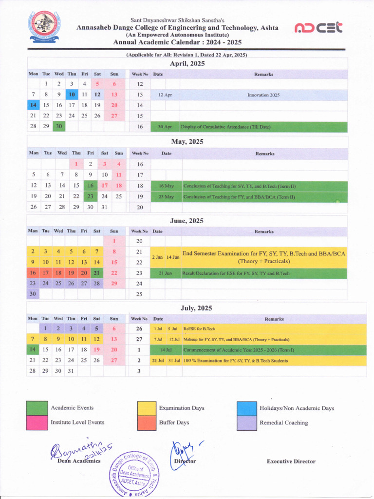 Revised Academic Calendar | PDF