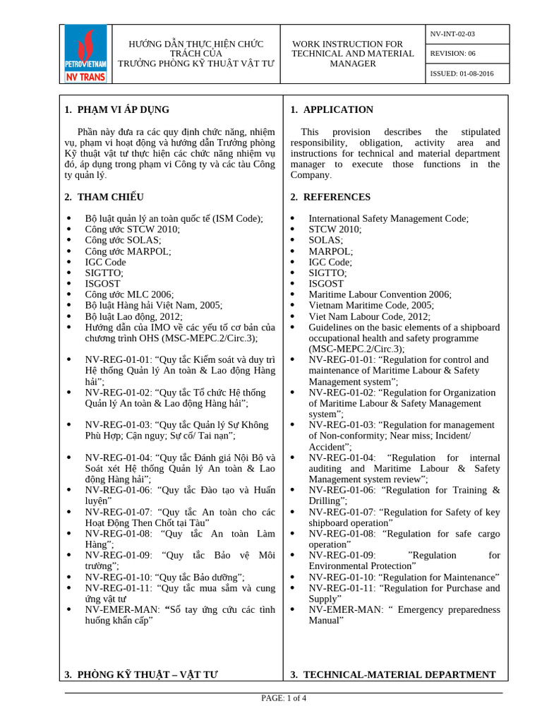 A2.3 INT-02-03 Instruction For Tech Manager | PDF
