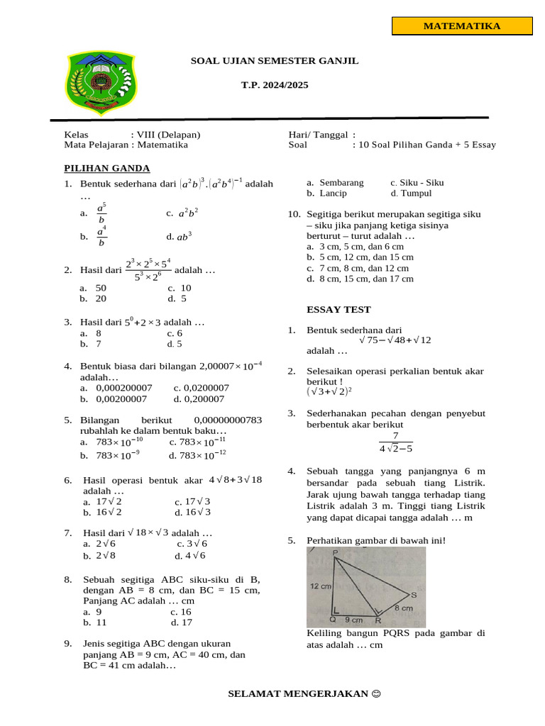 Soal Matematika Kelas Viii | PDF