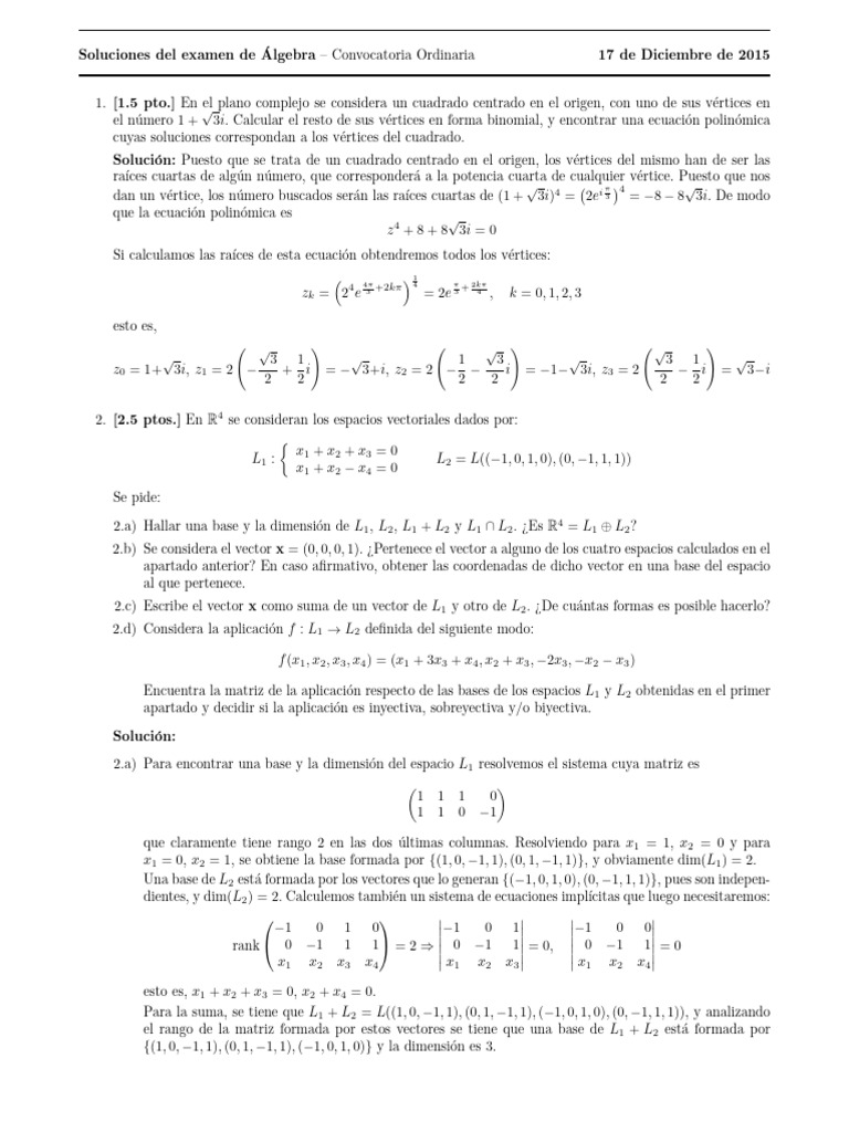 Exen 16 Sol | PDF | Base (álgebra lineal) | Matriz (Matemáticas)