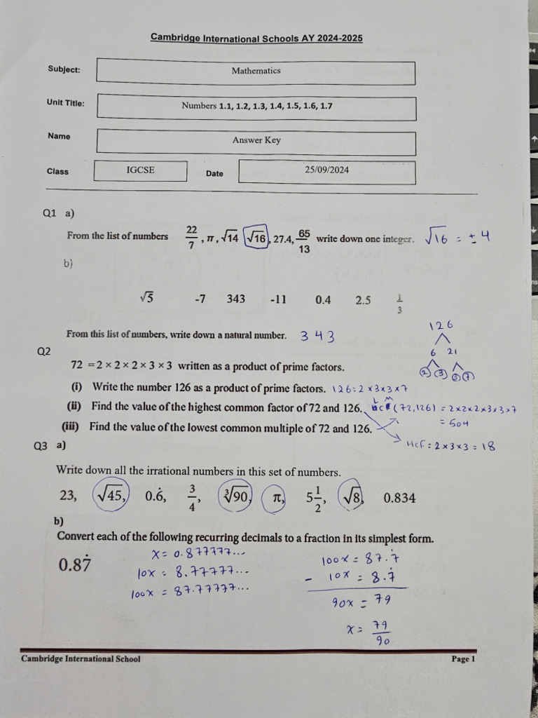 Quiz 1 Answer Key | PDF