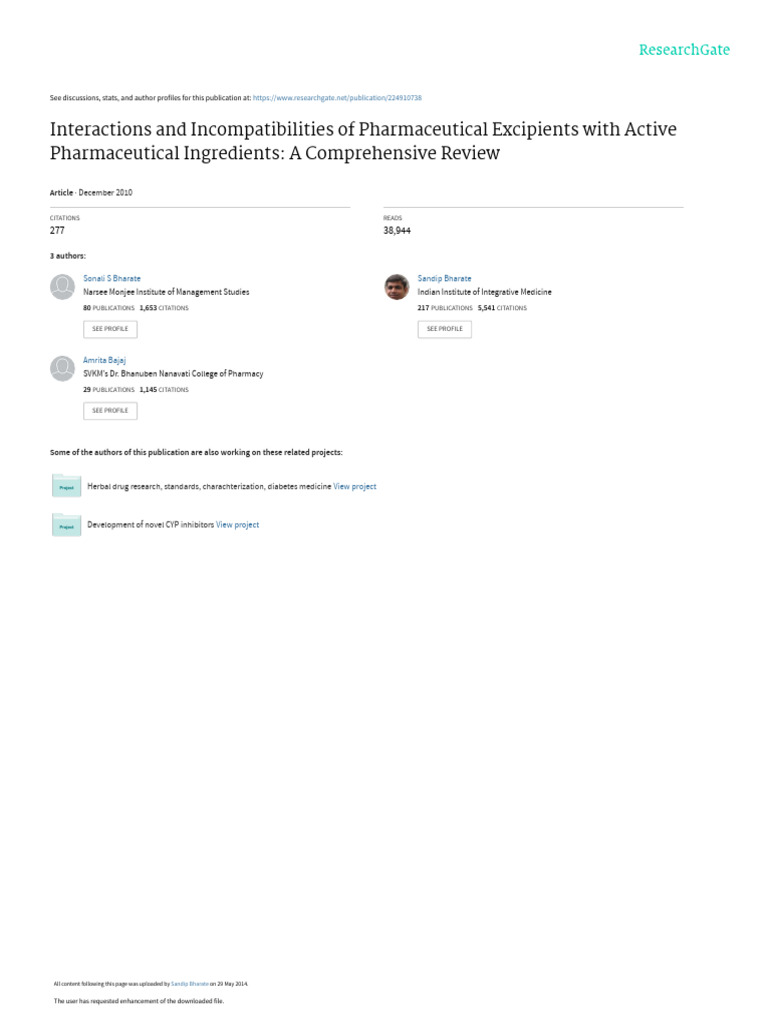 Interactions and Incompatibilities of Pharmaceutical Excipients With ...