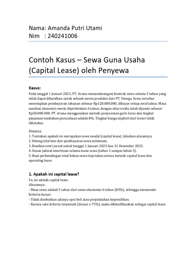 Analisis Capital Lease PT Aruna | PDF