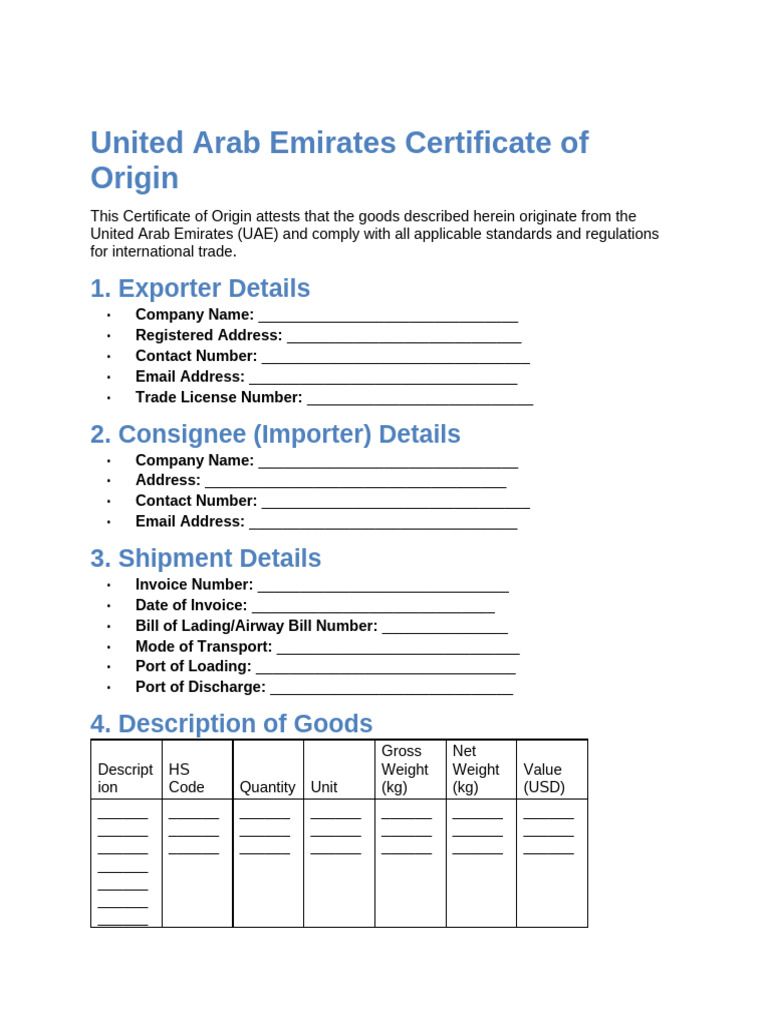 UAE Certificate of Origin Template | PDF | Business | Trade
