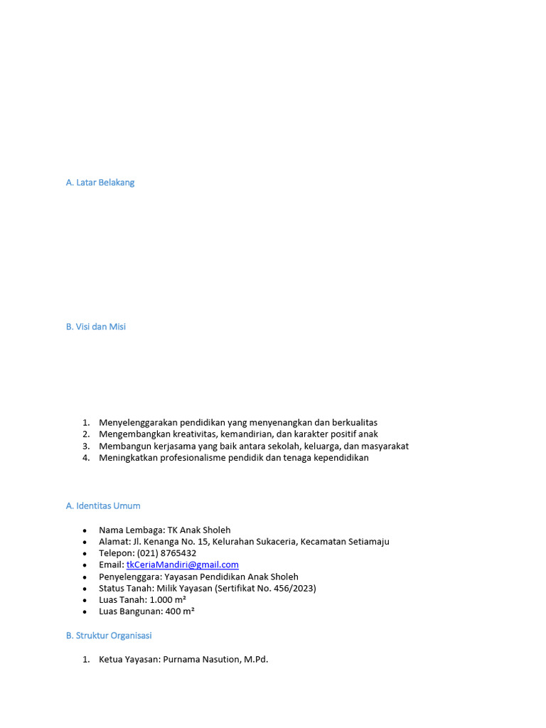 contoh Proposal Pendirian TK Managemen PAUD | PDF