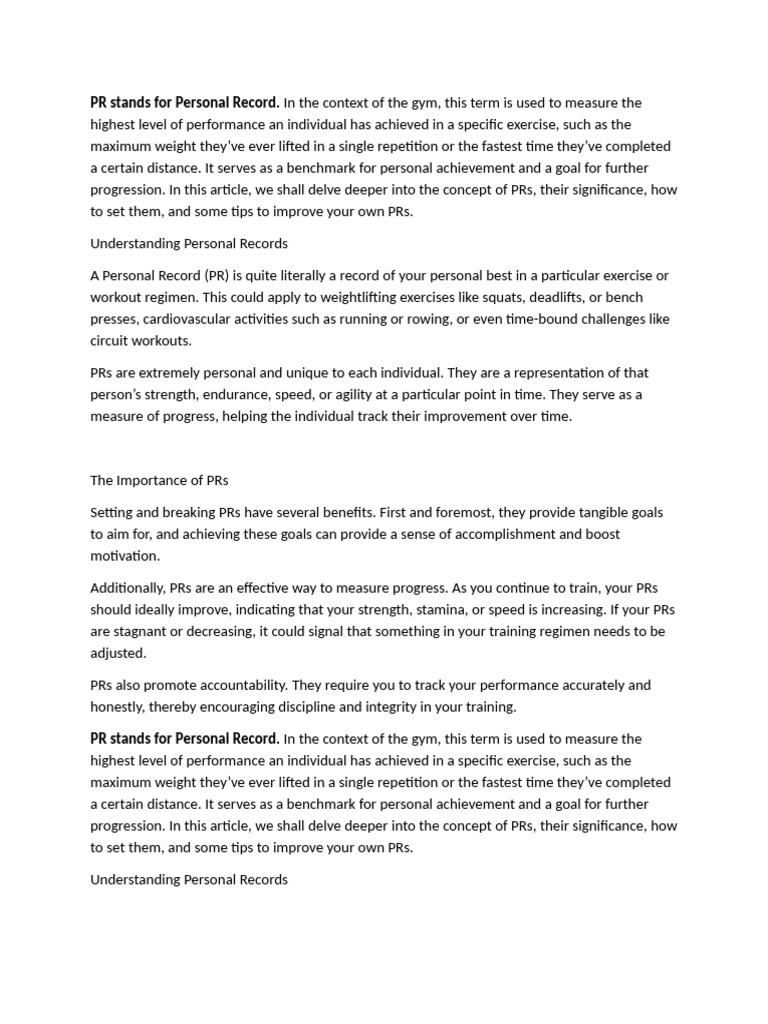 PR Stands For Personal Record | PDF | Strength Training | Management Of ...