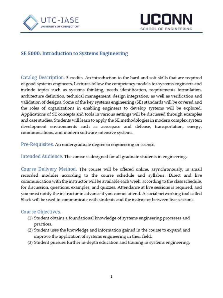 SE5000 Standardized Syllabus | PDF | Systems Engineering | Engineering
