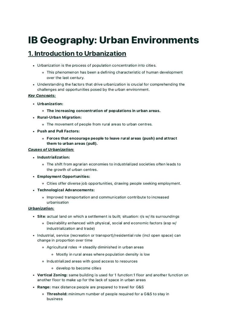 IB Geography - Urban Environments | PDF | Cost Of Living | Urbanization