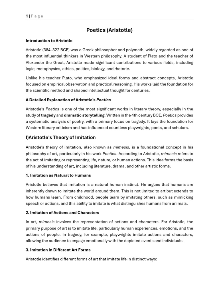 Introduction To Aristotle and Poetics | PDF | Tragedy | Poetics (Aristotle)