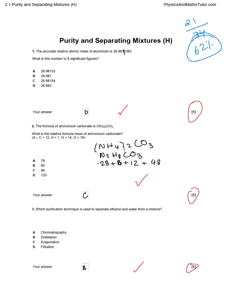 2.1 Purity and Separating Mixtures (H) QP | PDF | Mixture | Solubility