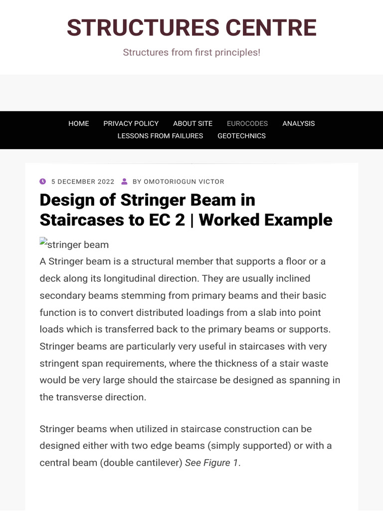 Design of Stringer Beam in Staircases To EC 2 Wo | PDF | Stairs | Drugs